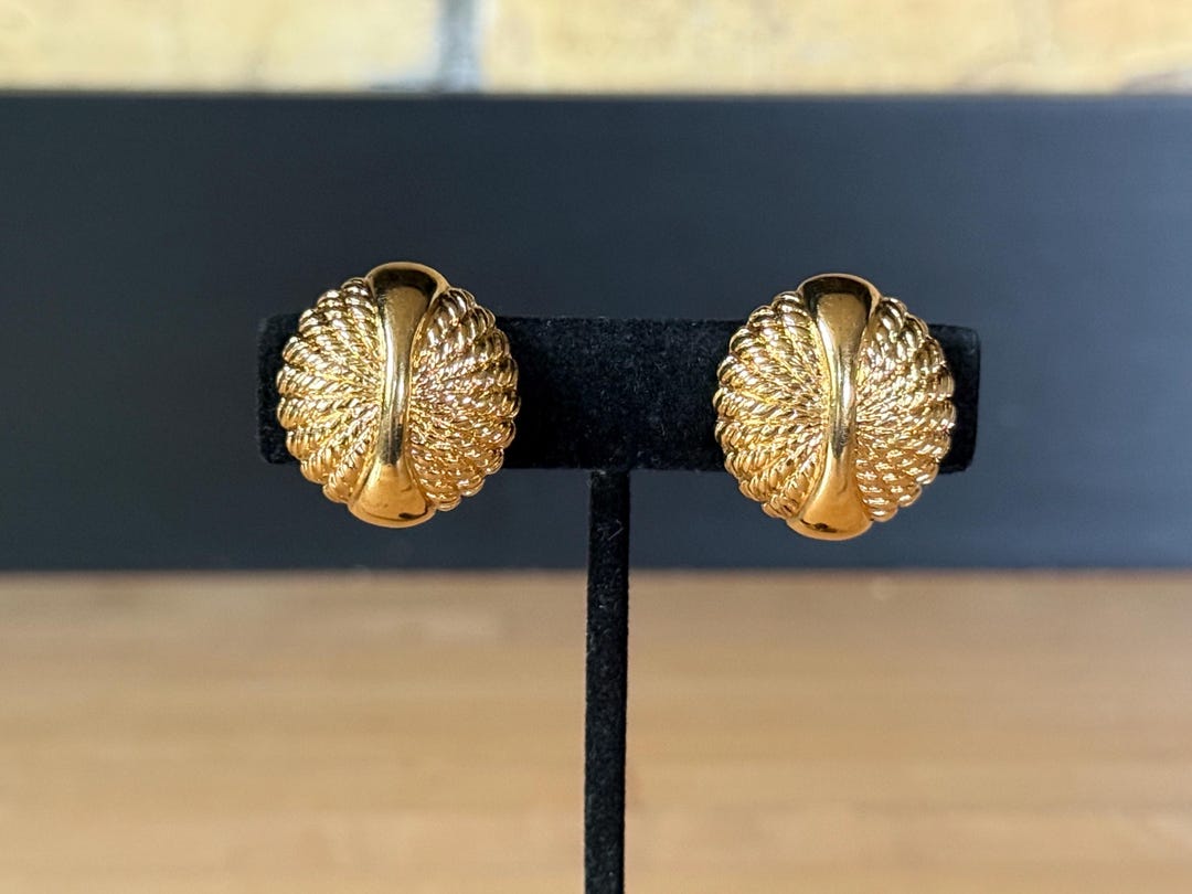 Vintage Signed Monet Gold Tone Clip Button Earrings With Comfortable ...