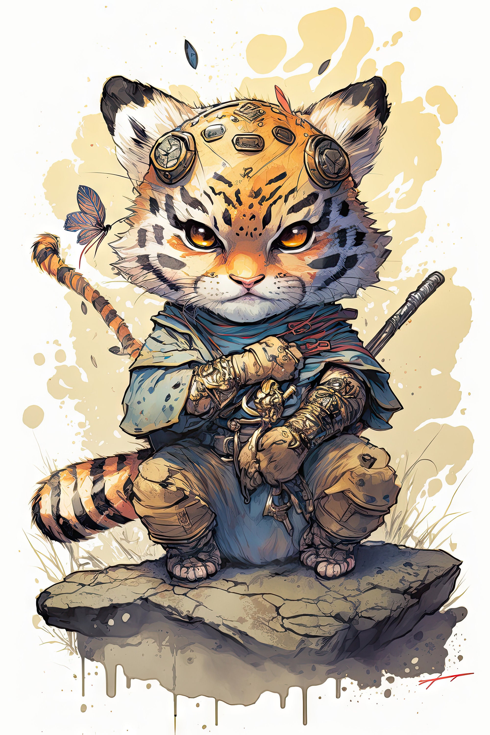 4 Cute Tiger Warriors Digital Art AI Generated Wall Art Animal Art Cute ...