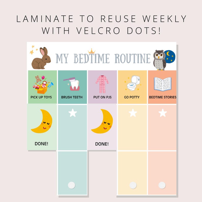 Daily Routine Chart Printable for Kids Rainbow Morning Bedtime ...