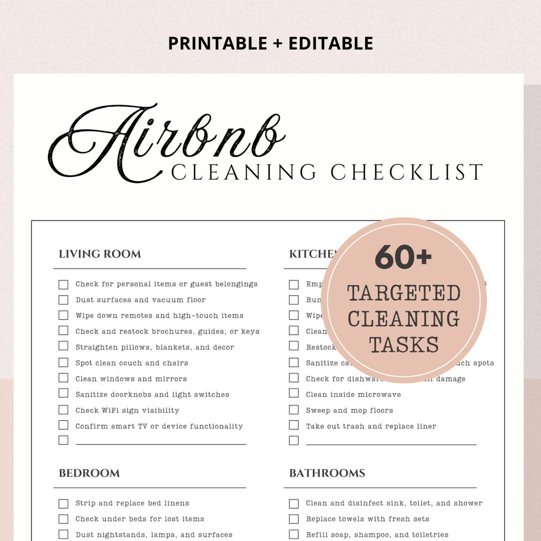 Rental Cleaning Checklist Printable Editable Short Term Rental Turnover ...