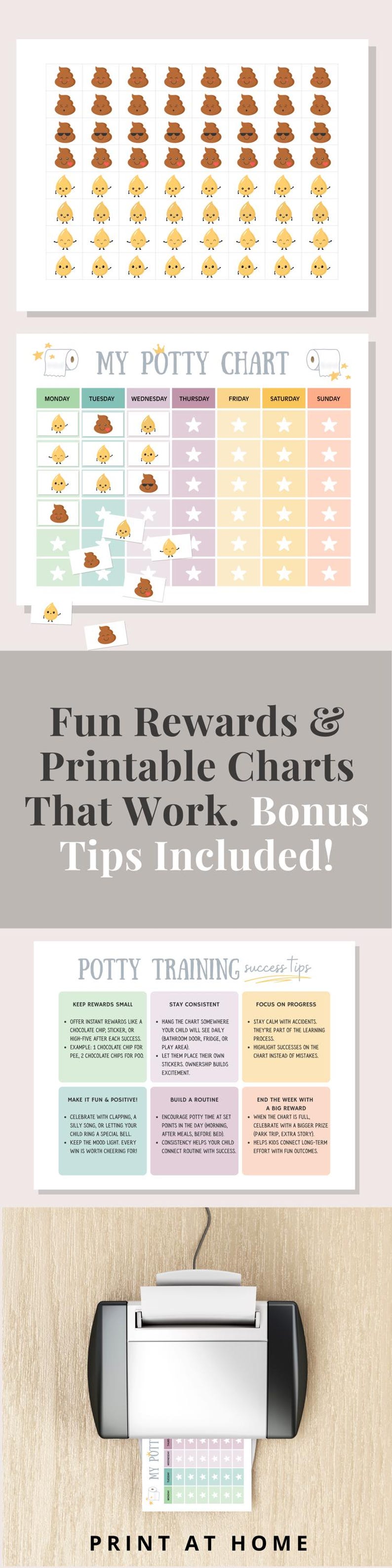 Potty Training Chart Printable for Kids Reward Sticker System Fun ...