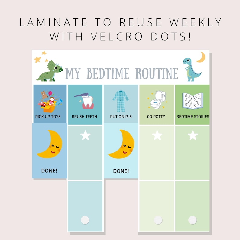 Daily Routine Chart Printable for Kids Dinosaur Morning Bedtime ...