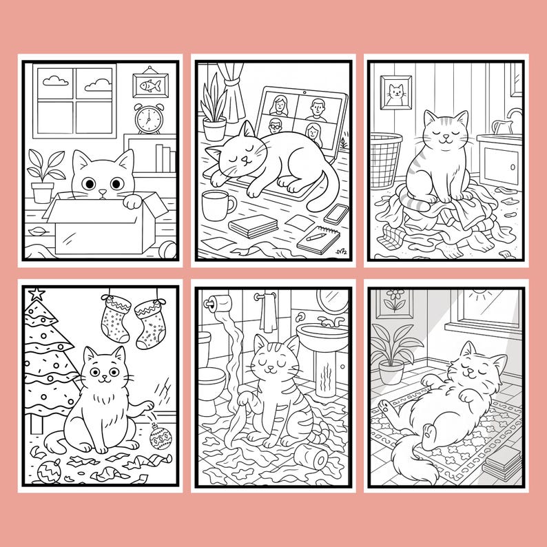 Funny Cats Coloring Pages Printable Cat Coloring Book for All Ages Gift ...