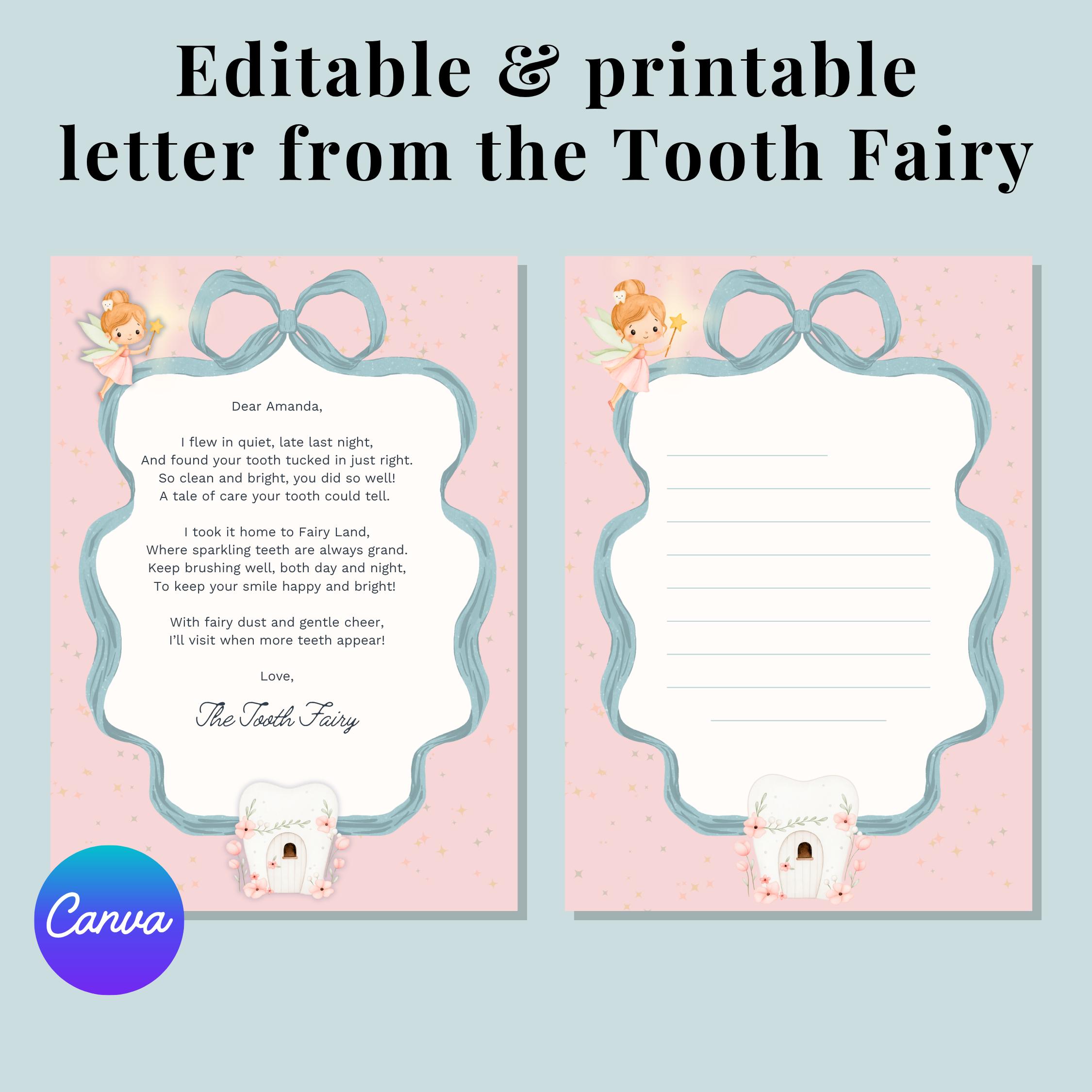 Tooth Fairy Kit Editable Printable Letter and Envelope Tooth Receipt ...
