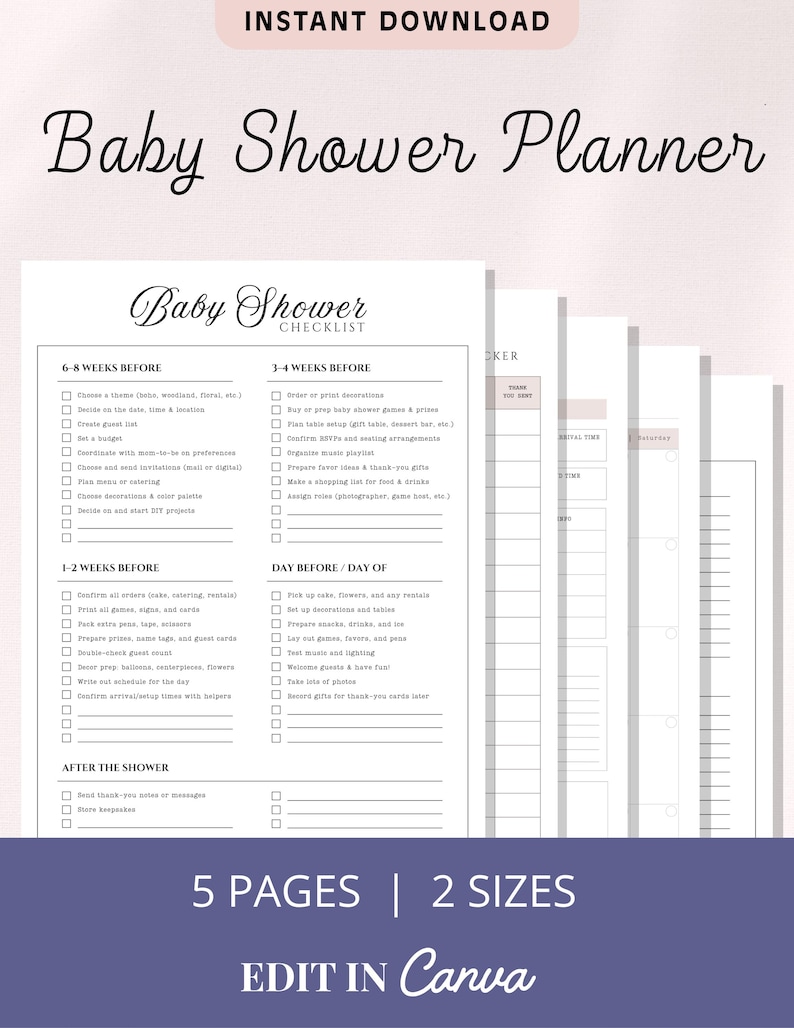 Baby Shower Planner Bundle Printable for Mom to Be Editable Checklist ...
