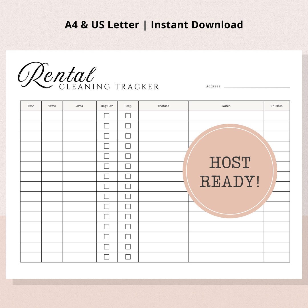 Rental Cleaning Tracker Printable Short Term Log Turnover Checklist ...