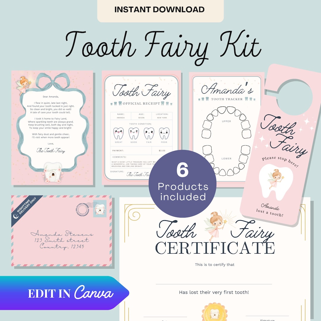 Tooth Fairy Kit Editable Printable Letter and Envelope Tooth Receipt ...