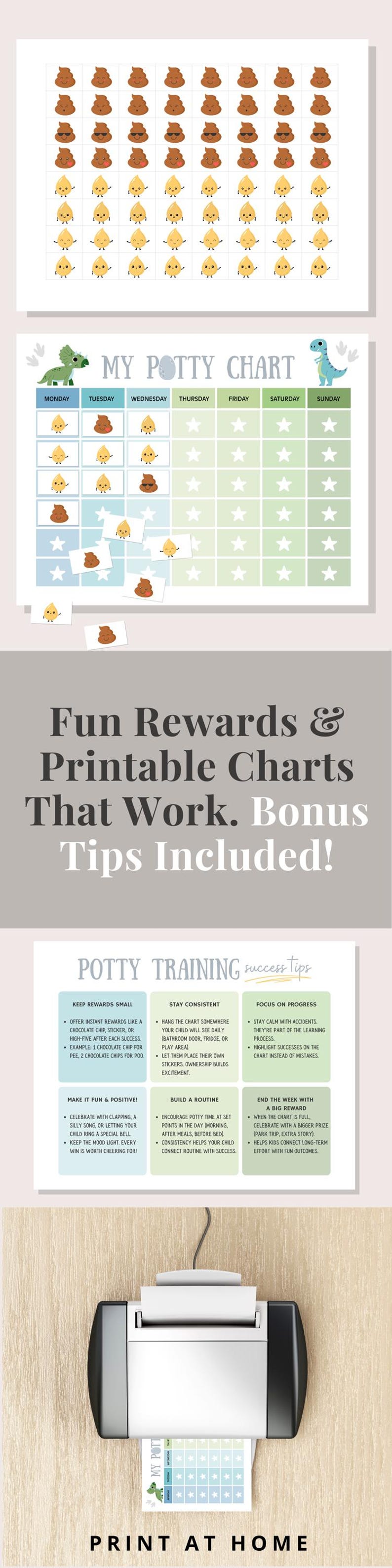 Potty Training Chart Printable for Kids Reward Sticker System Fun ...