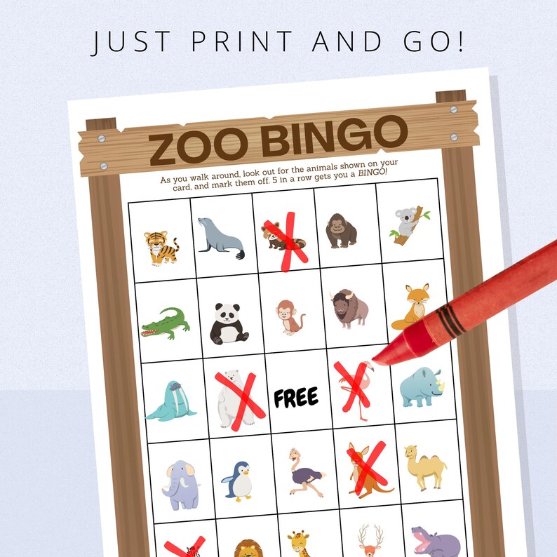 Zoo Bingo Printable Game Animal Scavenger Hunt 12 Unique Game Cards for ...
