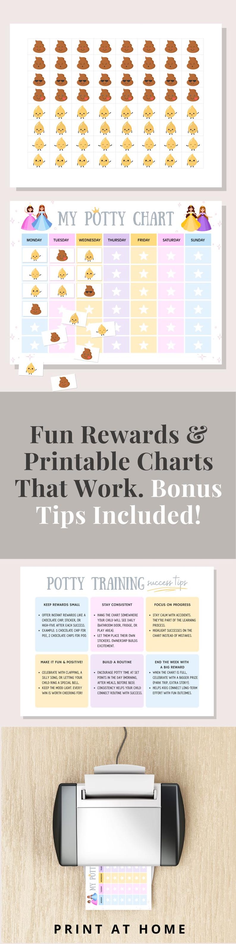 Potty Training Chart Printable for Kids Reward Sticker System Fun ...