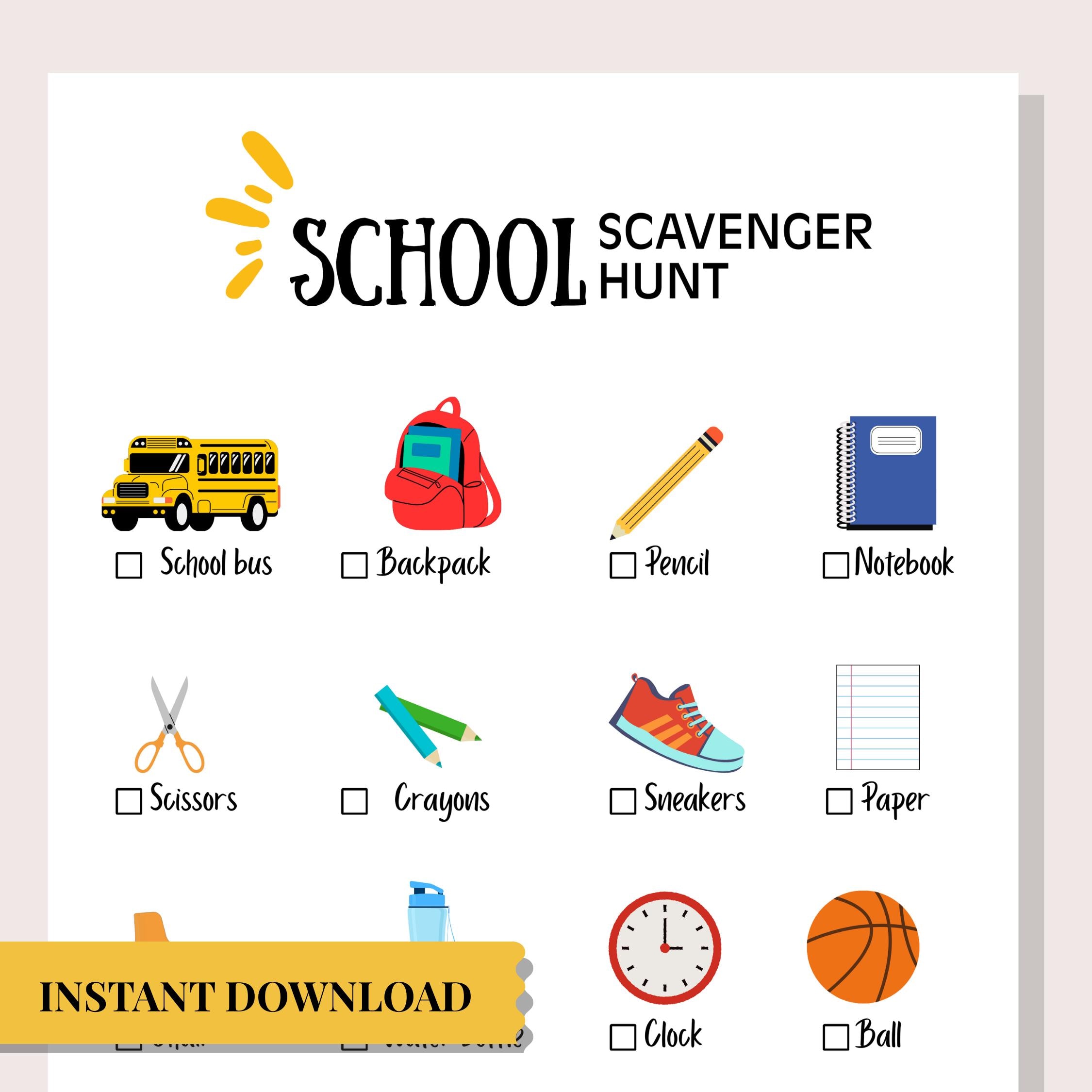 School Scavenger Hunt Printable for Kids School Activity Game Indoor ...