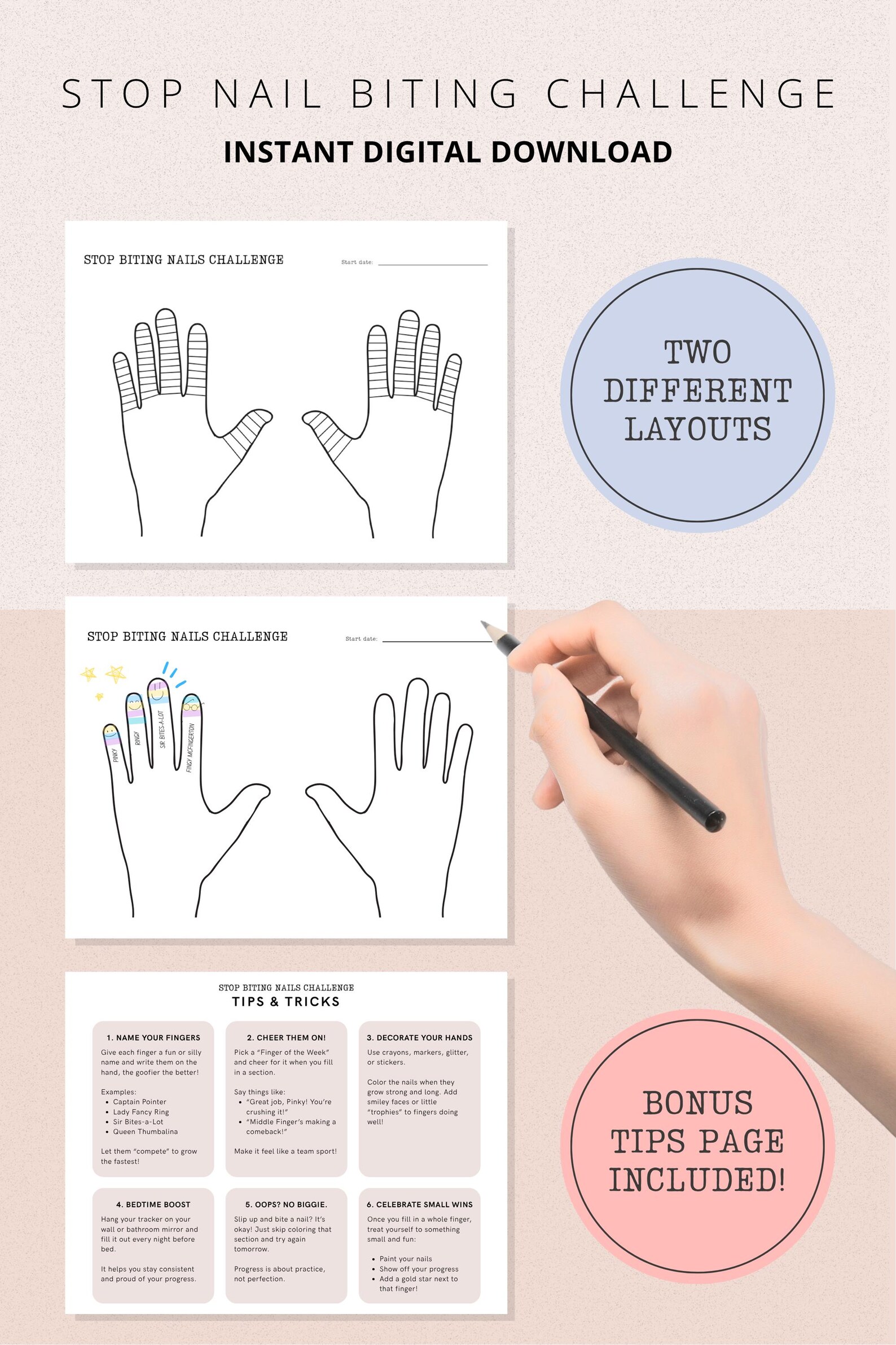 Stop Nail Biting Chart for Kid Teen Adult Printable Habit Tracker PDF ...