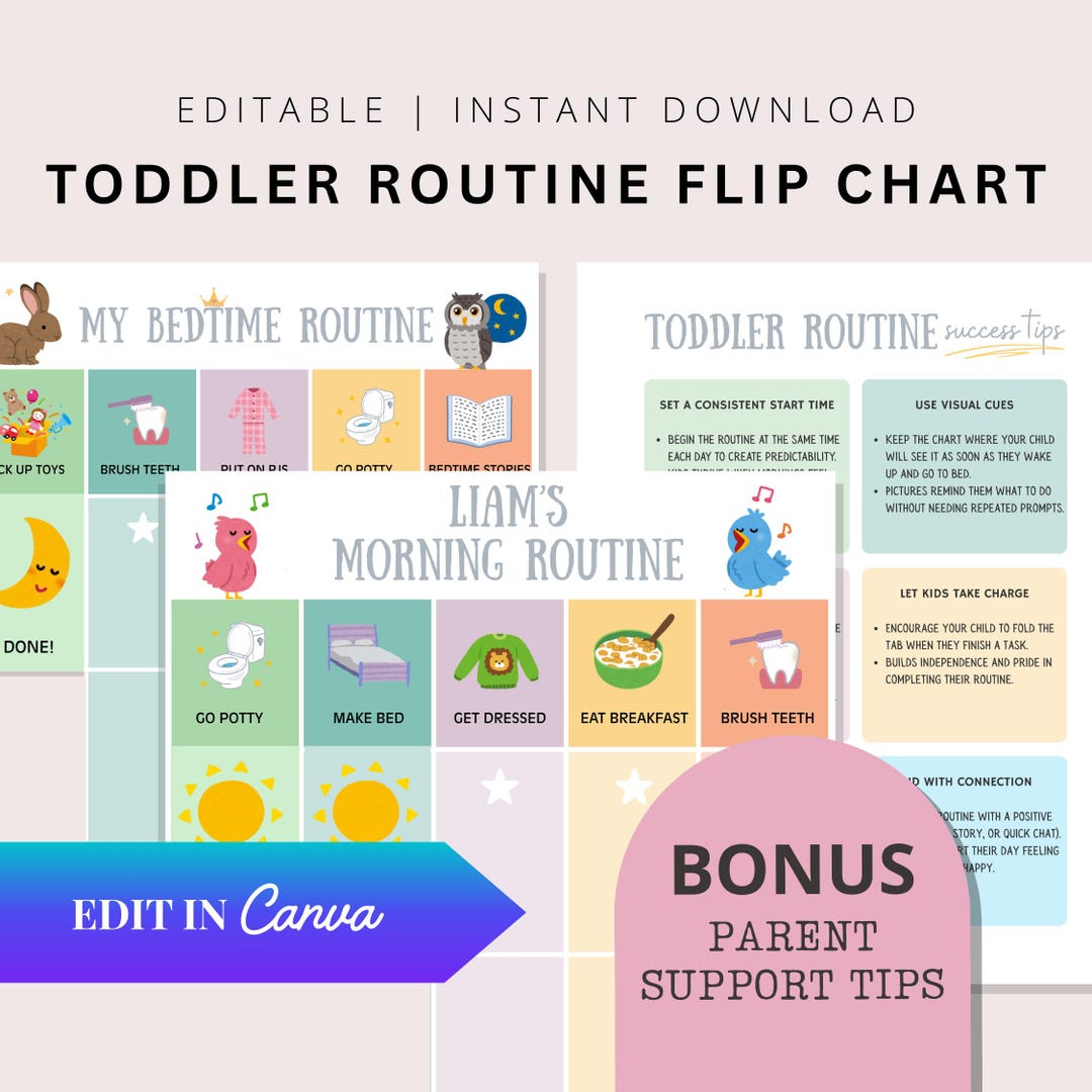 Daily Routine Chart Printable for Kids Rainbow Morning Bedtime ...
