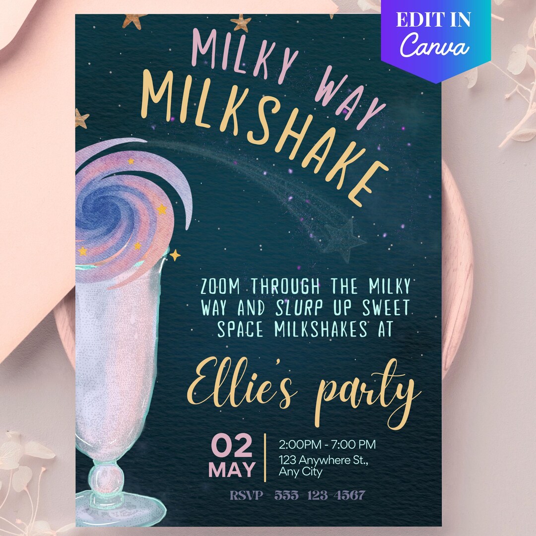Space Milkshake Birthday Party Invitation Editable Printable Card for ...