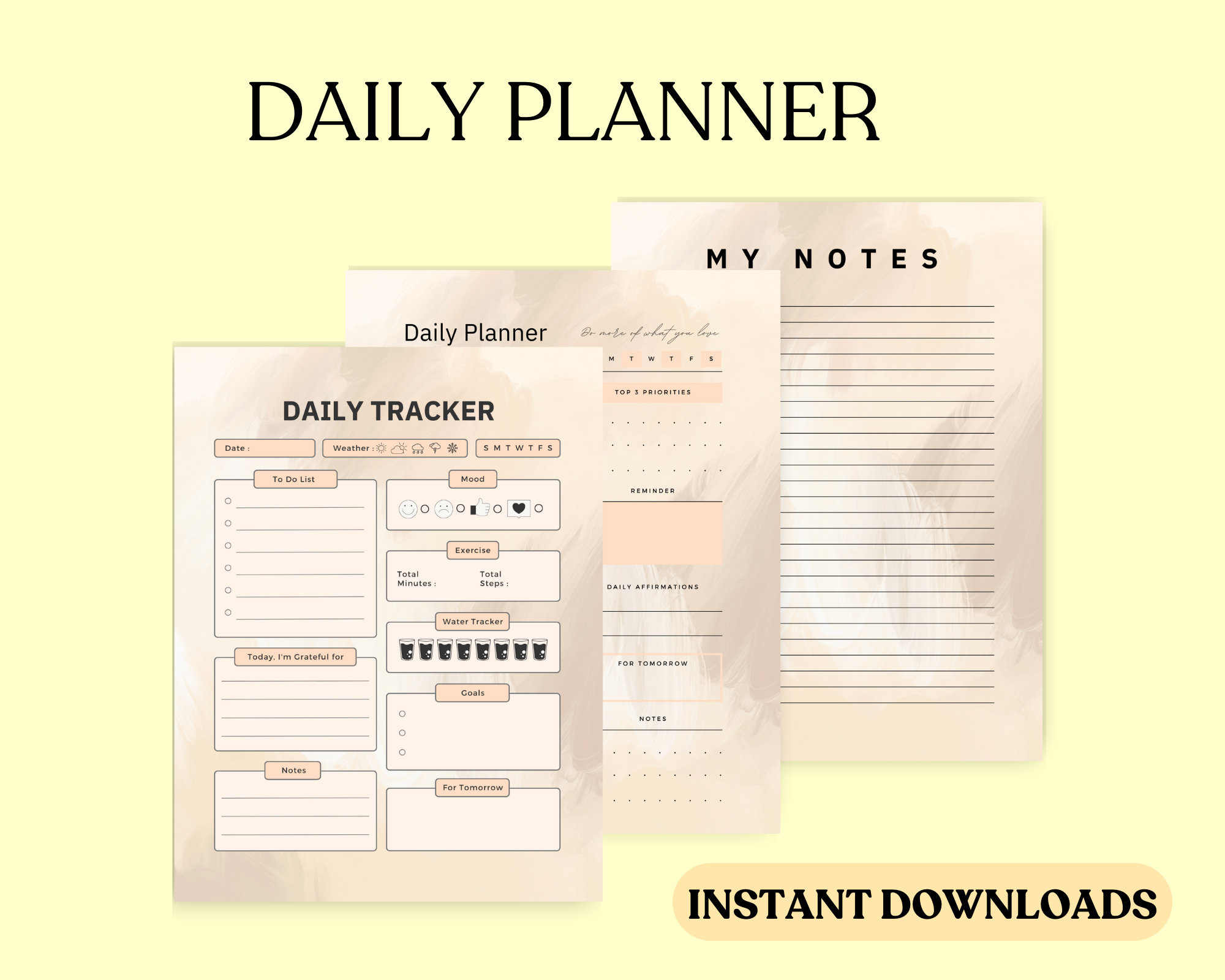 Daily Planner Daily Notes Hourly Planner Productivity Planner Printable ...