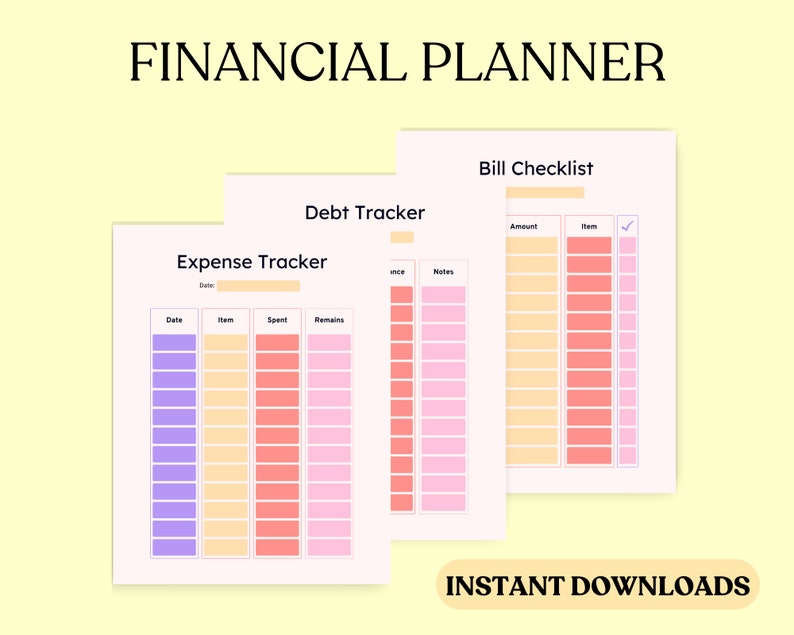 Financial Planner | Budget Planner | Bill Checklist | Savings Tracker ...