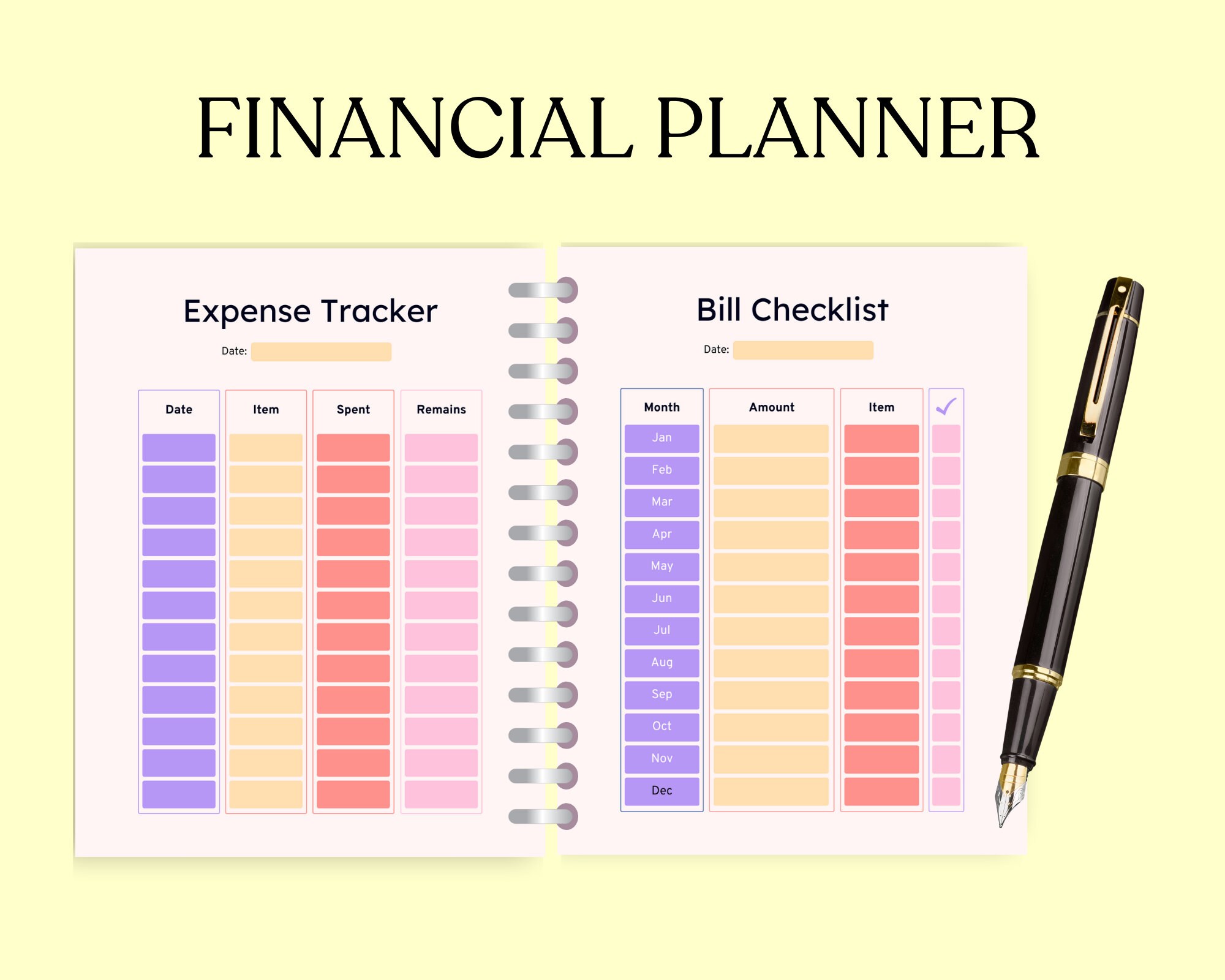 Financial Planner | Budget Planner | Bill Checklist | Savings Tracker ...