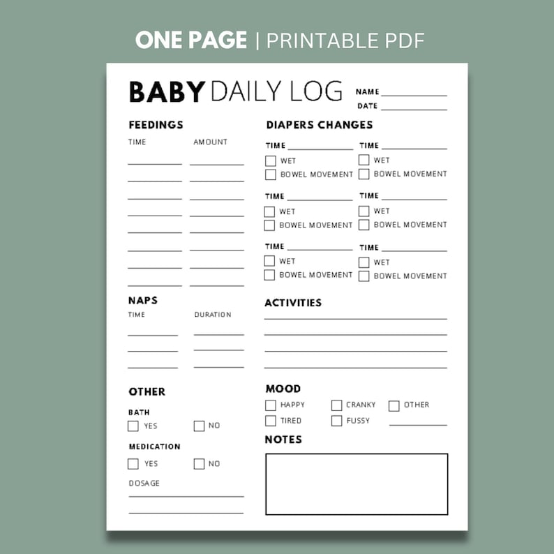 Infant Daily Log Printable, Baby Daily Log Template, Baby Care Tracker ...