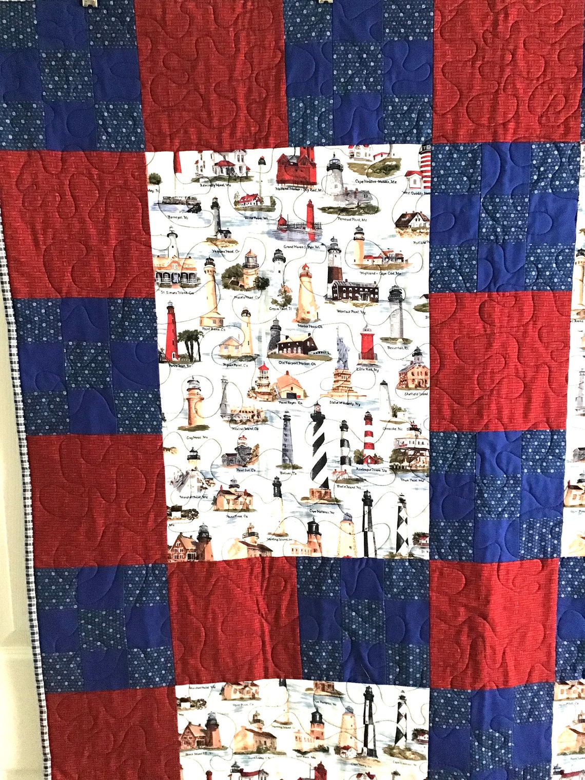 US Lighthouse Nautical Themed Quilt Featuring Multiple Lighthouses 50 1 ...