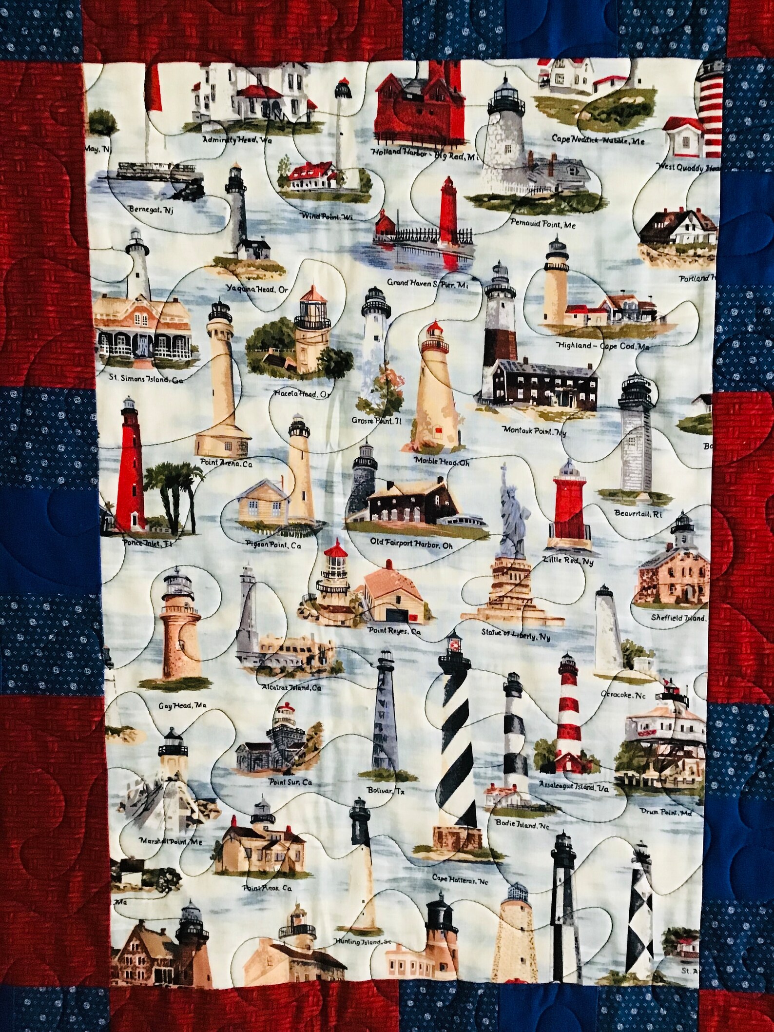 US Lighthouse Nautical Themed Quilt Featuring Multiple Lighthouses 50 1 ...
