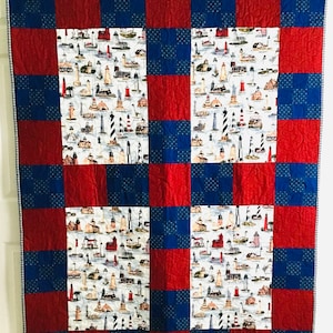 US Lighthouse Nautical Themed Quilt Featuring Multiple Lighthouses 50 1 ...