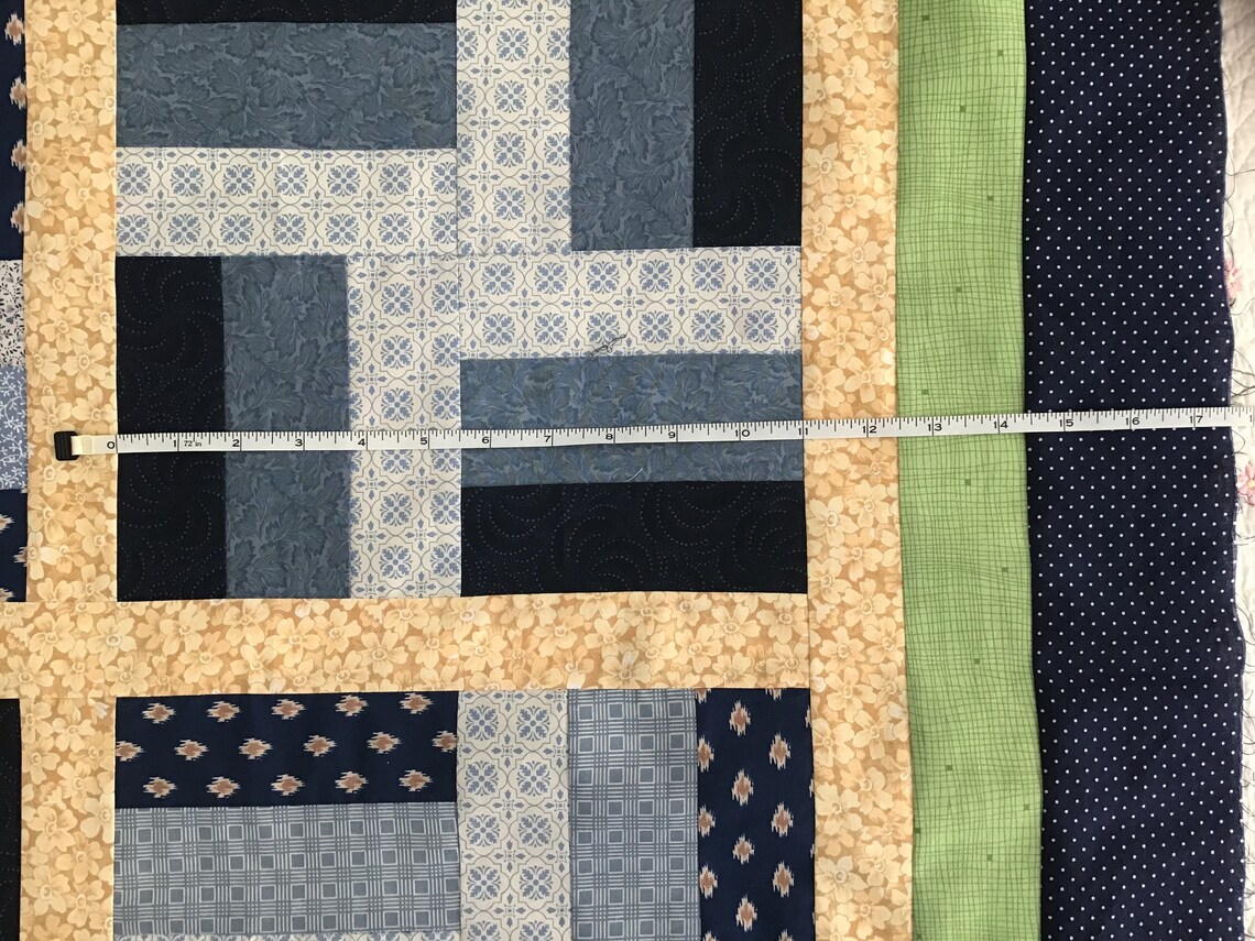 Unfinished Quilt Top - Blue, White, Gold - 62x75 - 100% Cotton ...