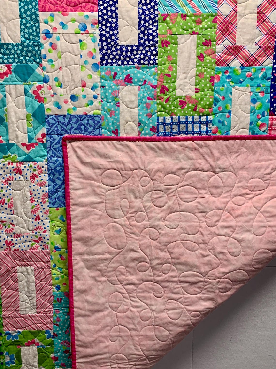 Stacked Rectangles in Fun Bright Colors - 48” X 66” - Blue Pink Yellow ...
