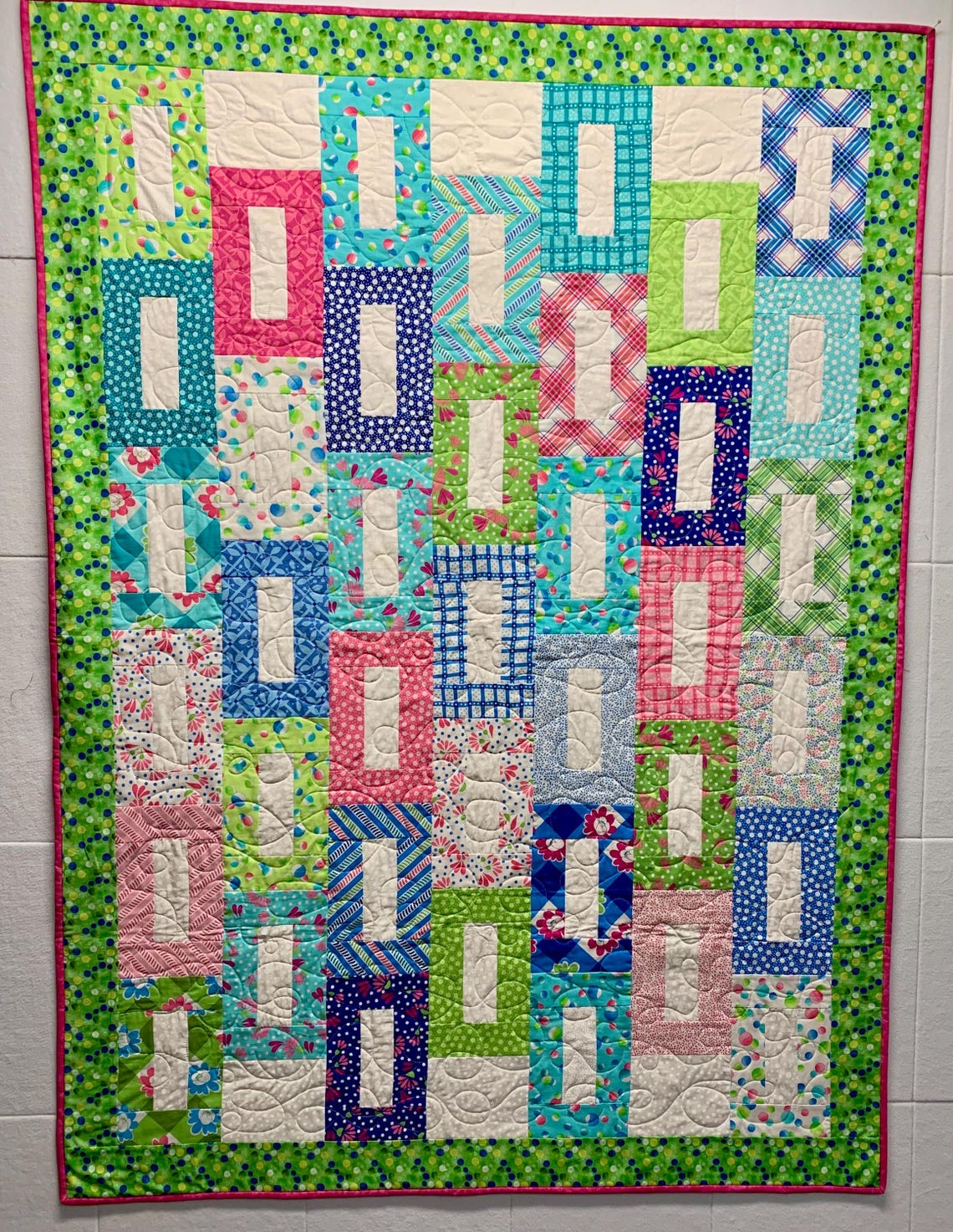 Stacked Rectangles in Fun Bright Colors - 48” X 66” - Blue Pink Yellow ...