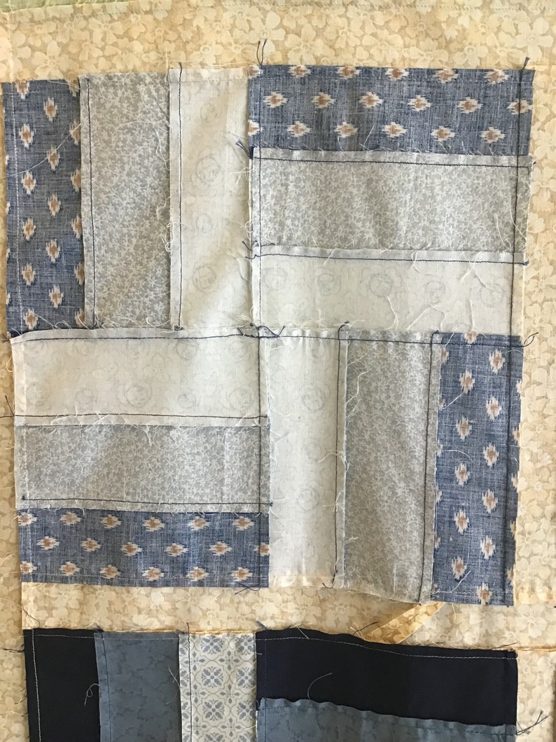 Unfinished Quilt Top - Blue, White, Gold - 62x75 - 100% Cotton ...