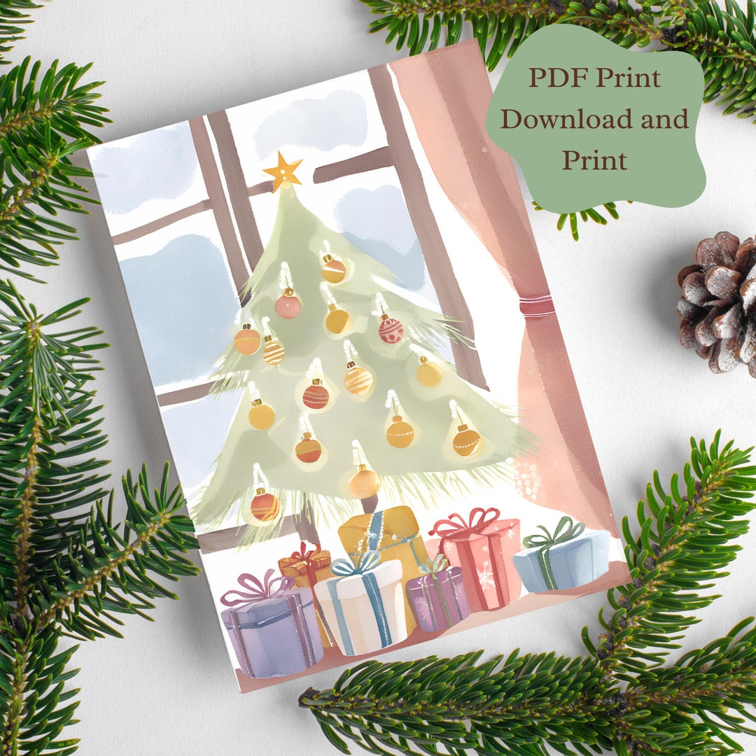 2 Vintage Christmas Cards, Digital Download, Christmas Time, Watercolor ...