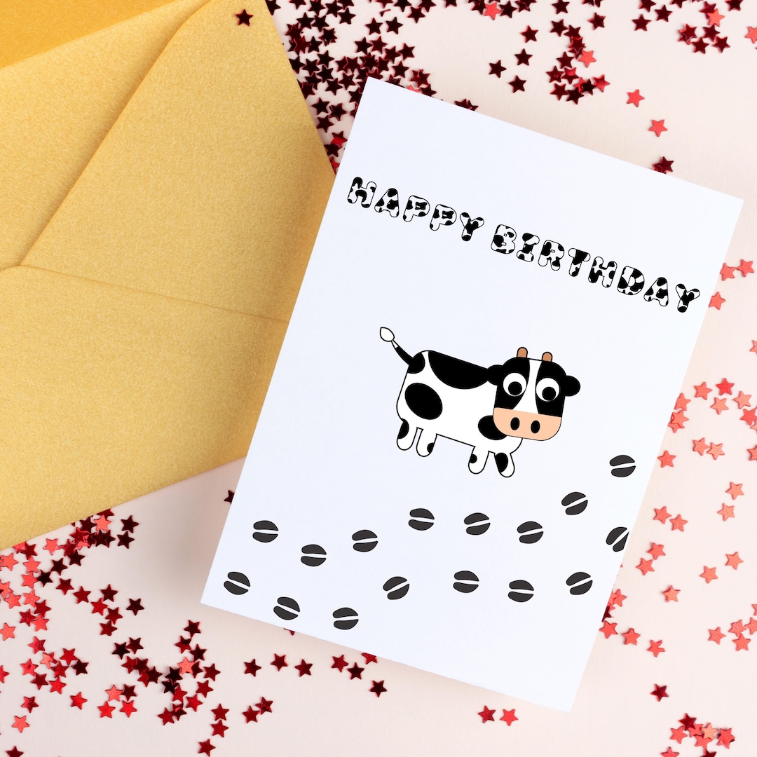 Printable Happy Cow Print Birthday Card With a Cow and Hoof Prints on ...