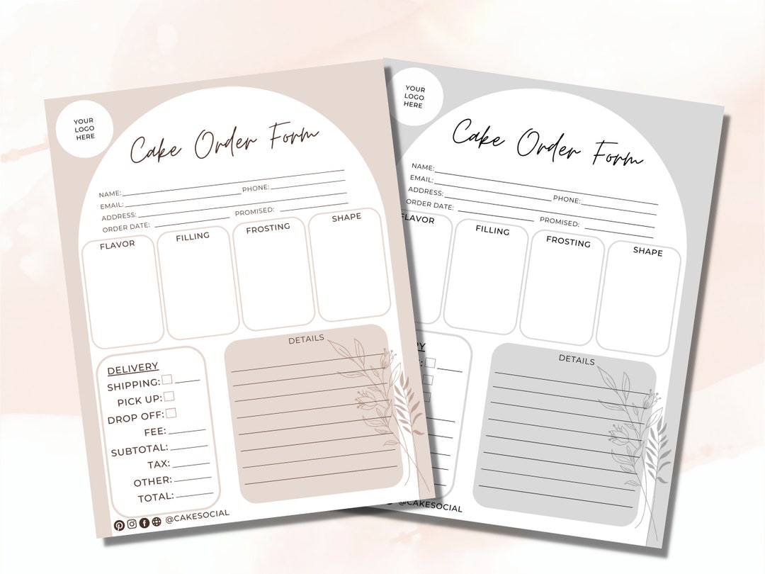 Cake Order Form Cake Invoice Instant Download Canva Template Easily ...