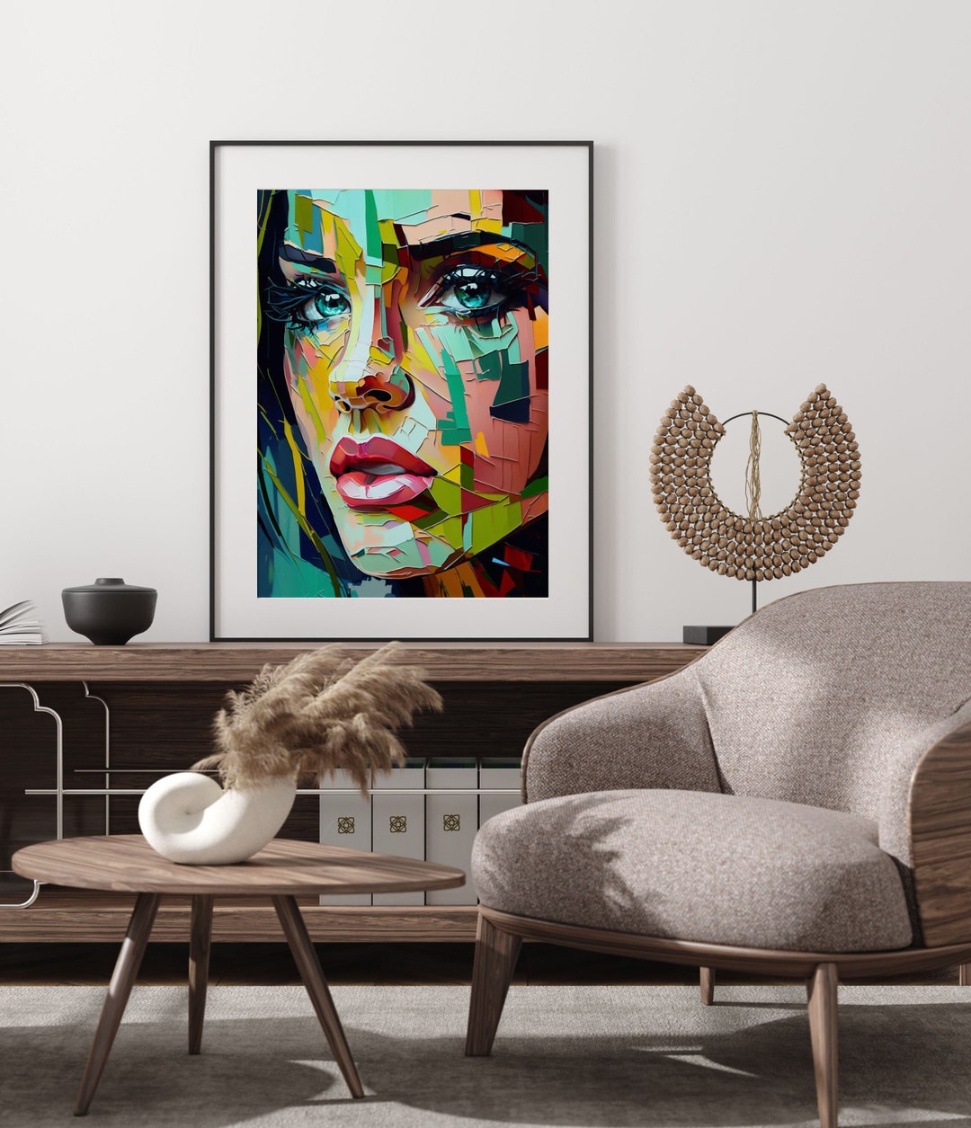 Cubism Woman Face Colorful Wall Art, Abstract Portrait Painting, Unique ...