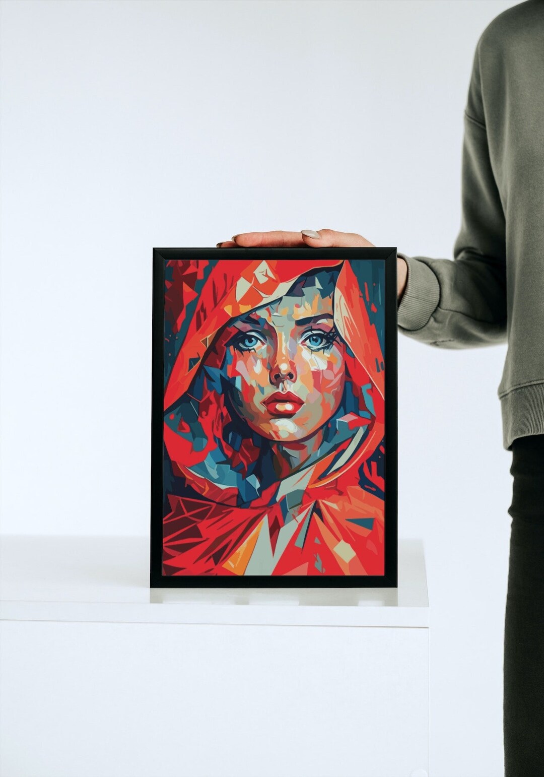 Abstract Woman's Face With Red Cap - High Resolution Art Print for Home ...