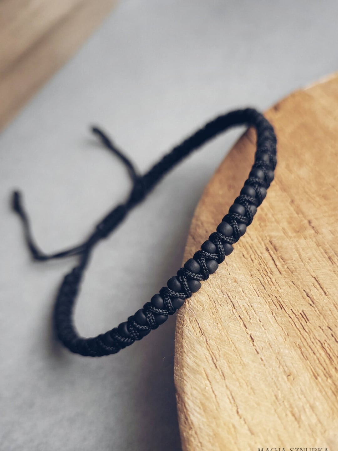 Black Macrame Bracelet for Men, Men's Bracelet With Toho Beads ...