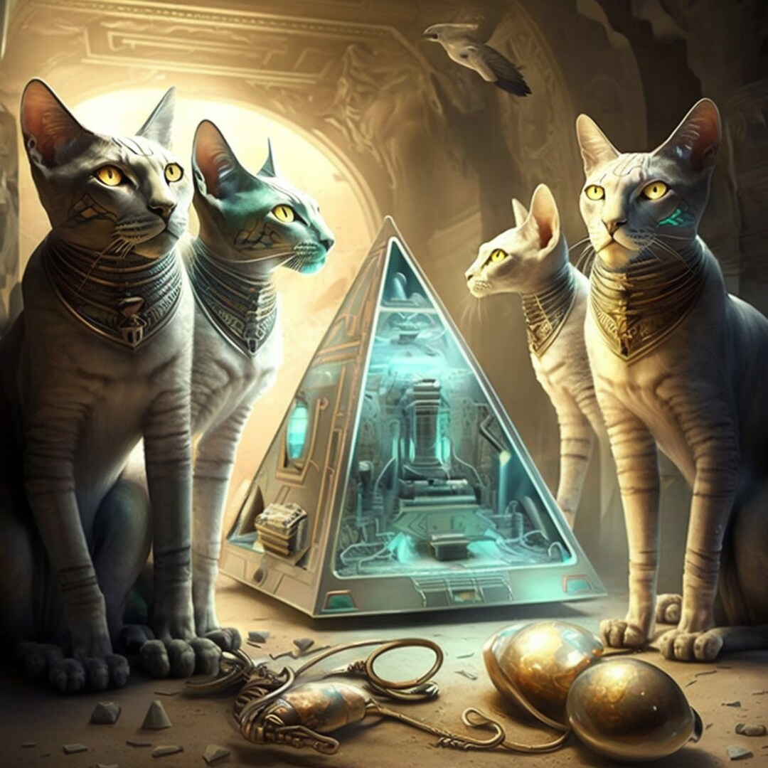 Feline Pharaohs: Guardians of the Future Pyramid - Etsy
