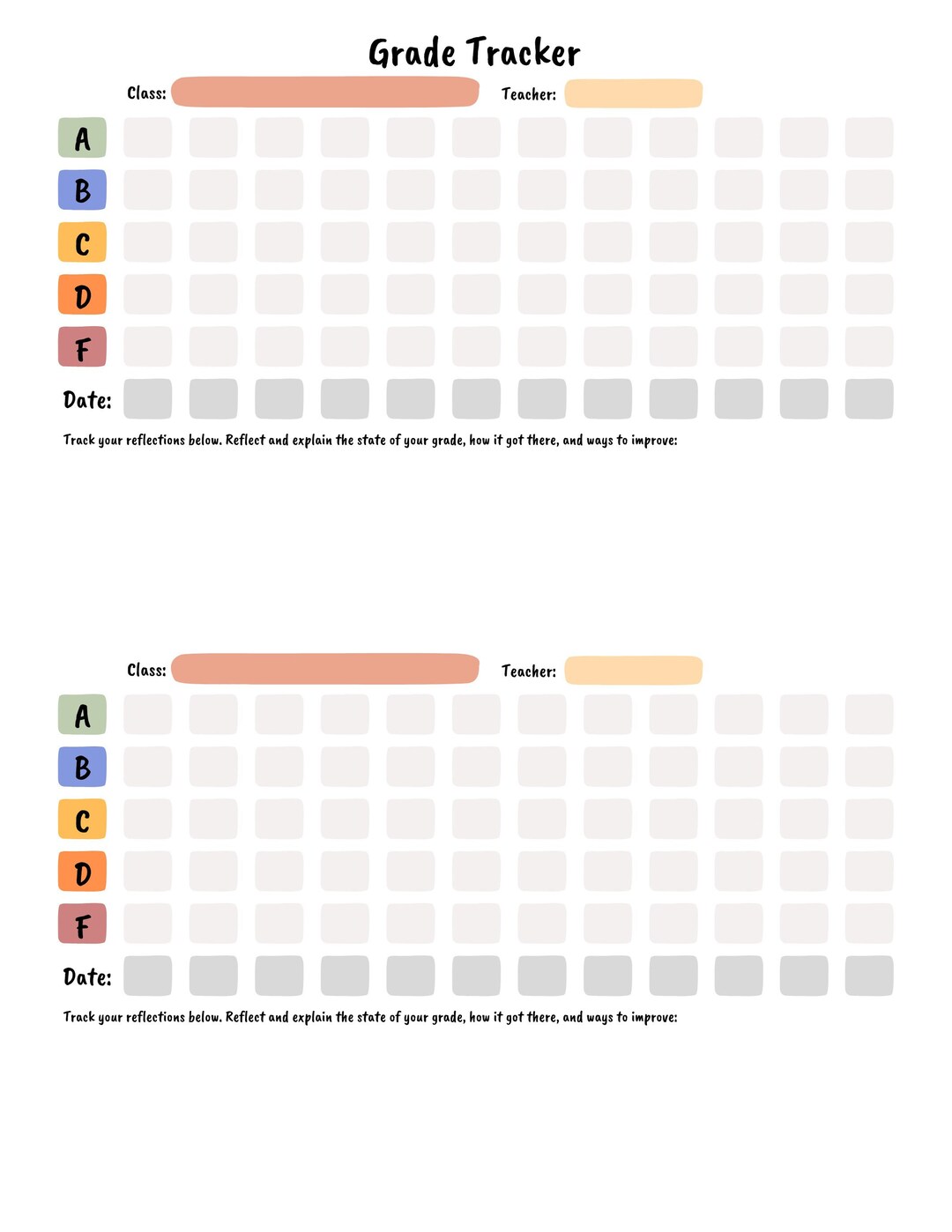 Student Class Grade Tracker - Etsy