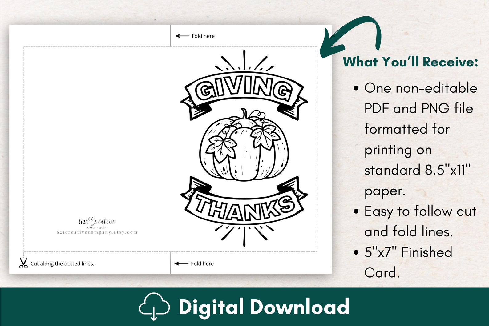 Printable Thanksgiving Card: Colorable Pumpkin Design (PDF & PNG) - Etsy