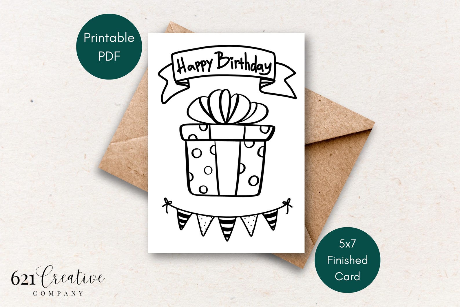 Printable Happy Birthday Card: Colorable Black and White (PDF) - Etsy