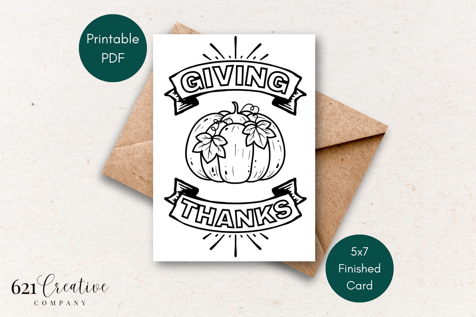 Printable Thanksgiving Card: Colorable Pumpkin Design (PDF & PNG) - Etsy