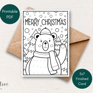 Printable Christmas Card: Colorable Bear Holiday Card (PDF & PNG) - Etsy