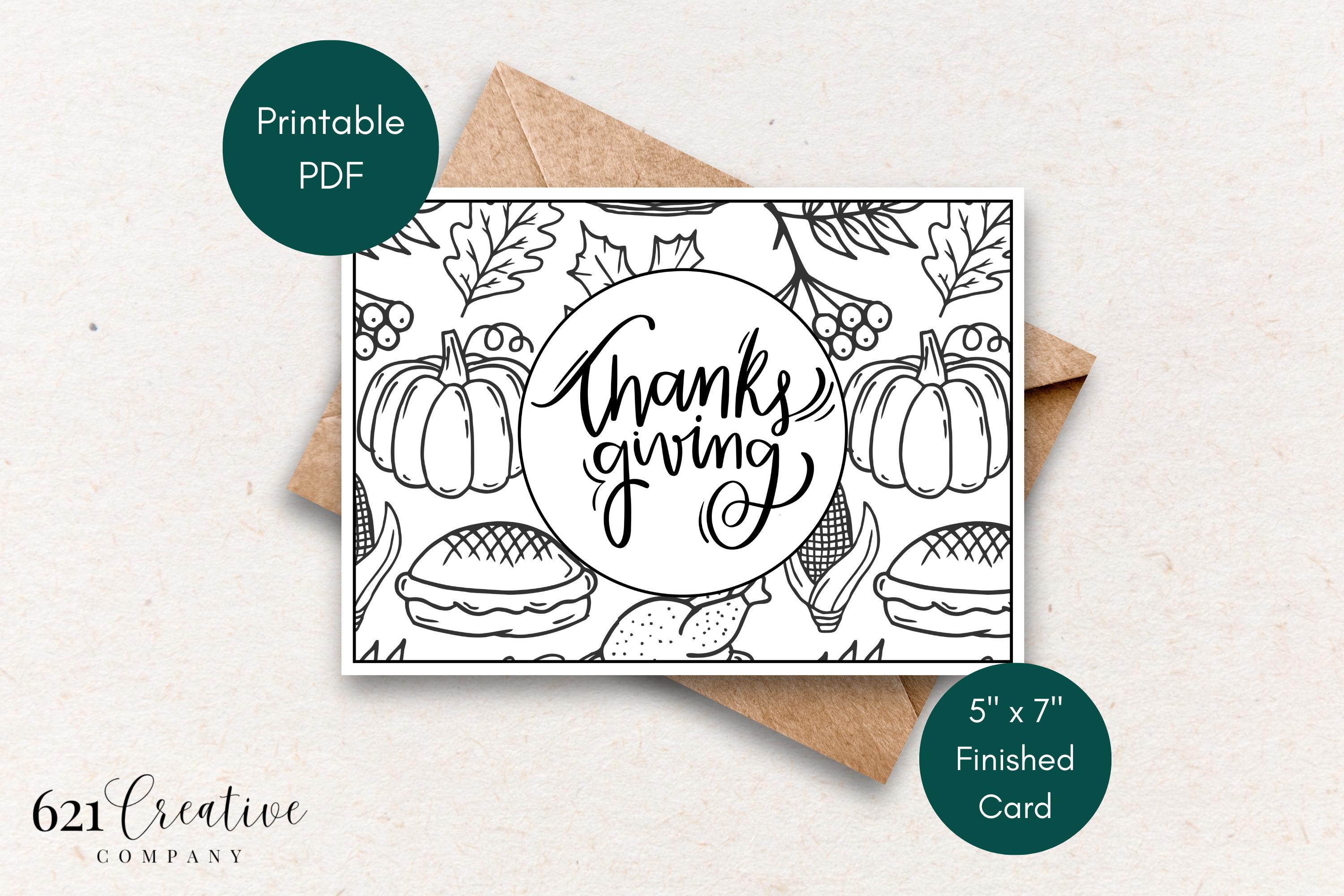 Printable Thanksgiving Card, Colorable Card With Pumpkins and Turkeys ...