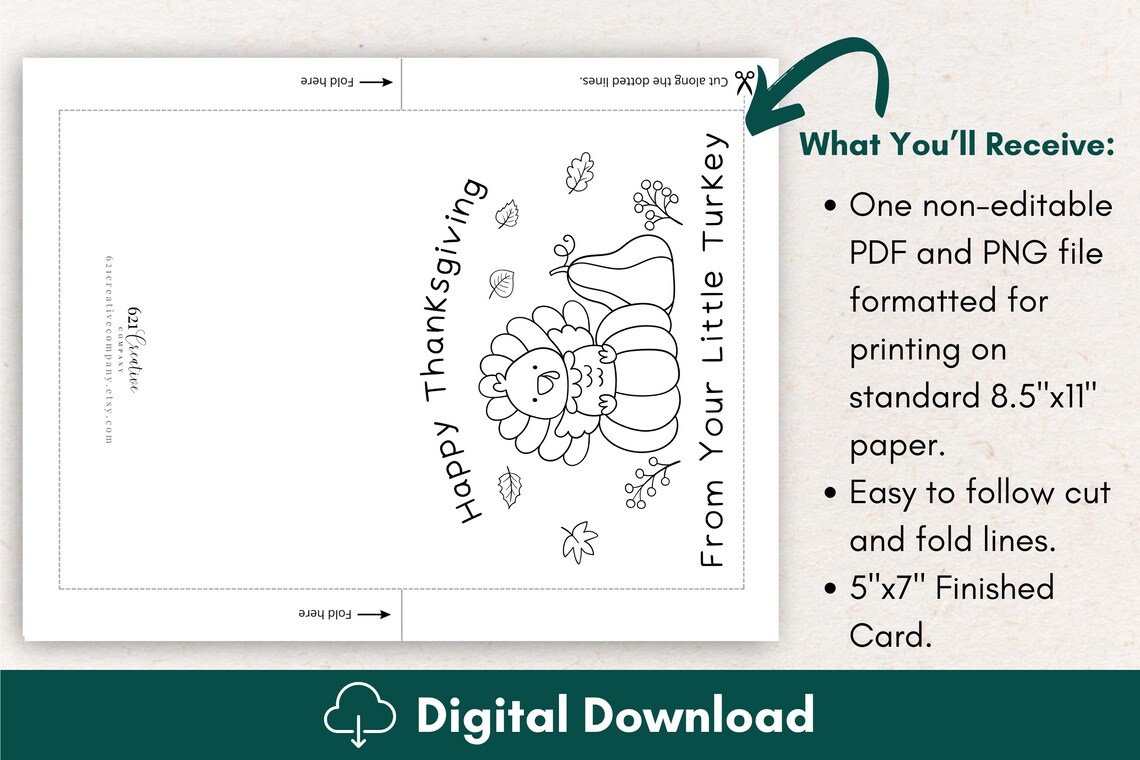 Printable Thanksgiving Card for Kids: Colorable Turkey Design (PDF) - Etsy
