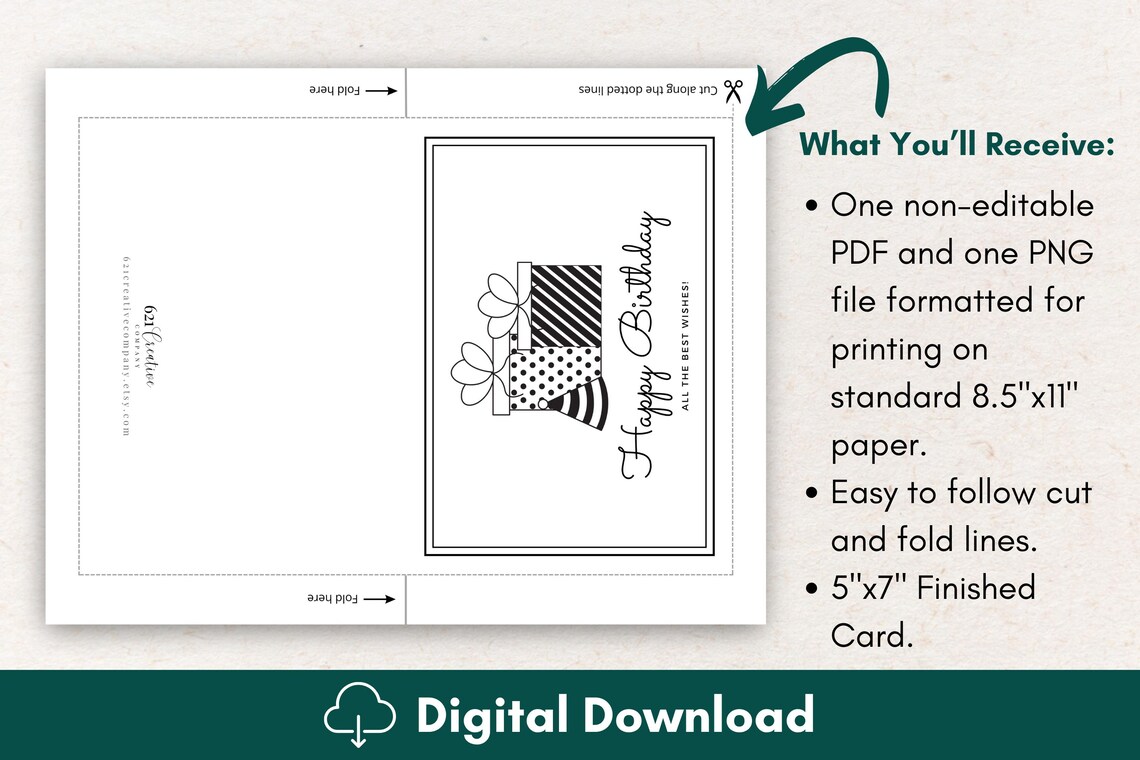 Printable Happy Birthday Card: Black & White Presents, Colorable (PDF ...
