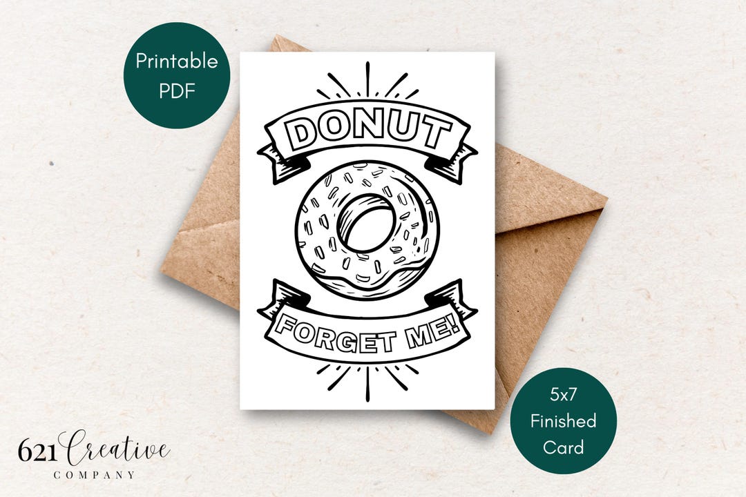 Printable Going Away Card, "donut Forget Me," Colorable Greeting Card ...
