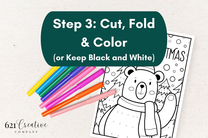 Printable Christmas Card: Colorable Bear Holiday Card (PDF & PNG) - Etsy