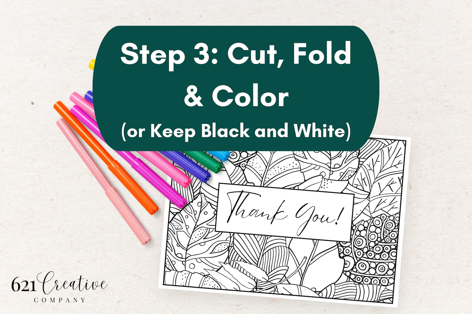 Colorable Thank You Card With Leaves (PDF & PNG) - Etsy