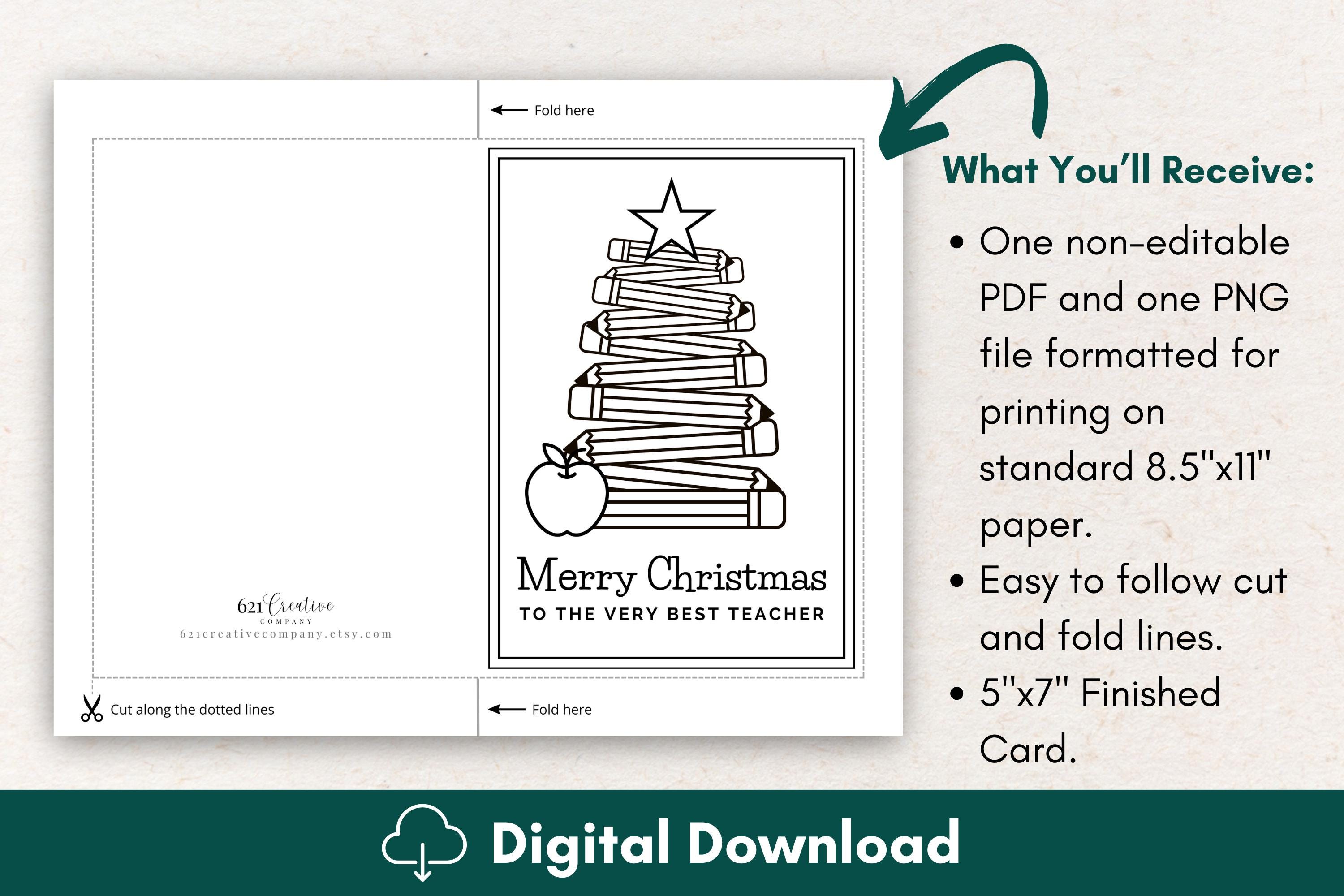 Printable Teacher Christmas Card: Pencil Tree, Coloring Page (PDF) - Etsy