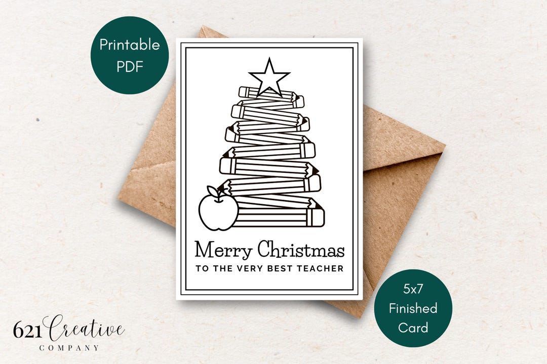 Printable Teacher Christmas Card for Kids to Color, Downloadable Card ...