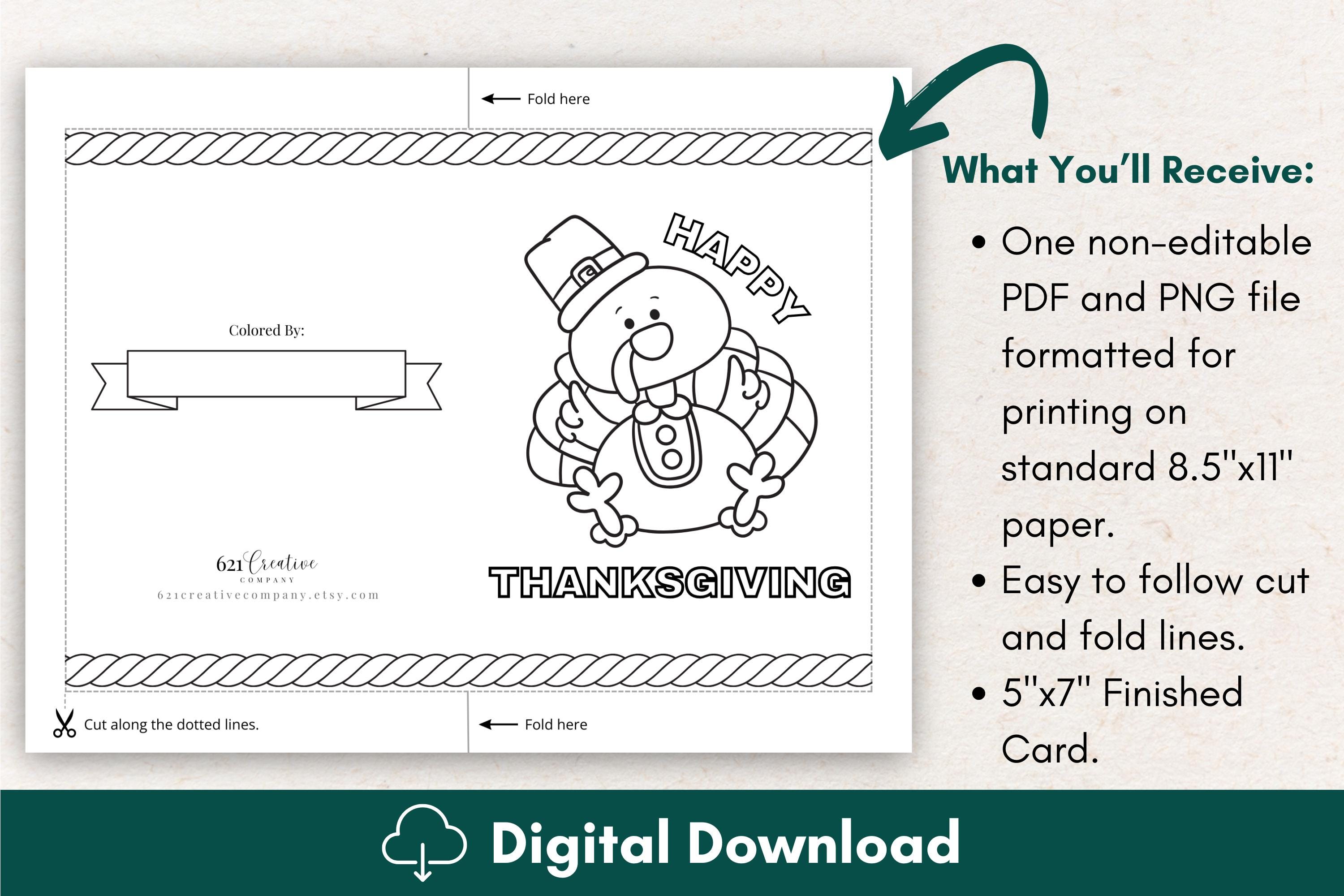 Printable Happy Thanksgiving Card, Funny Turkey Card, Kids Coloring ...